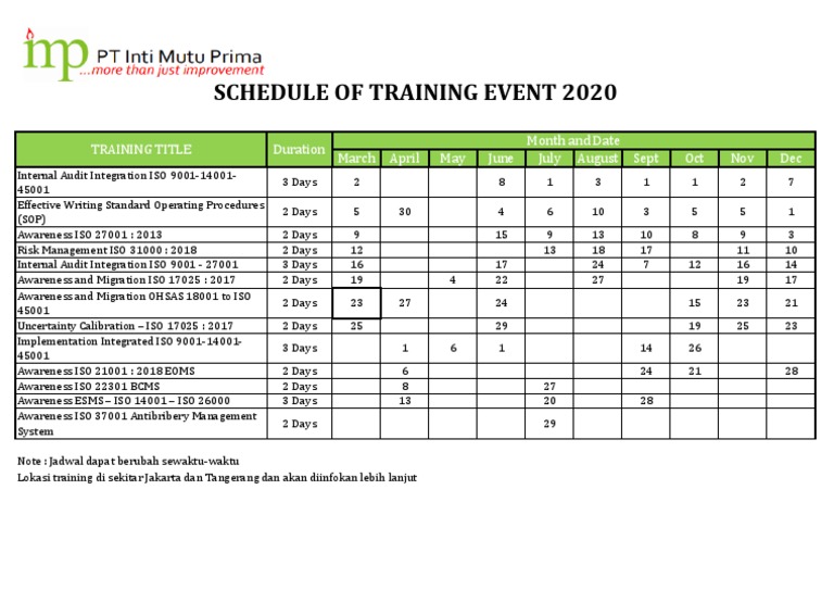Training Schedule 2020 PDF | PDF