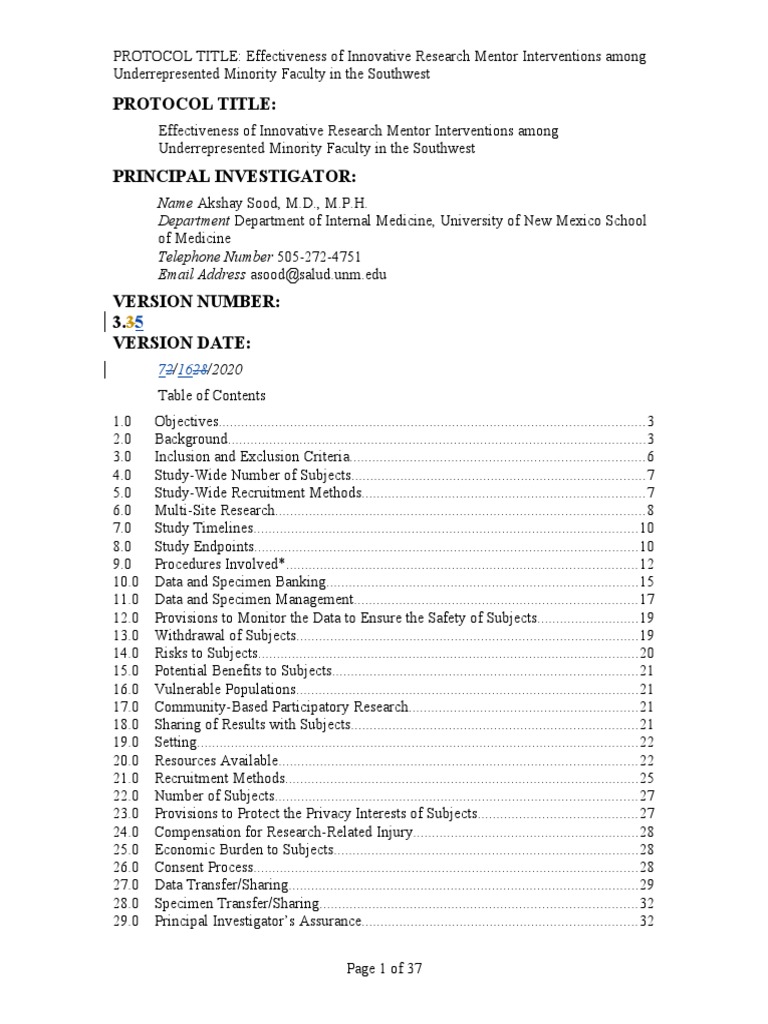 Protocol Title | PDF | Institutional Review Board | Mentorship