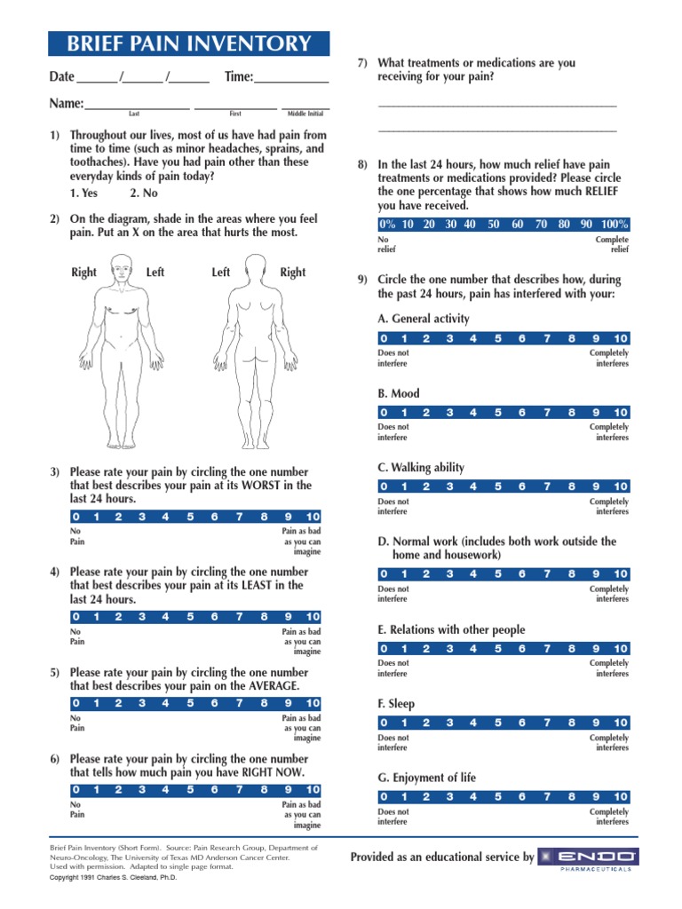 Brief Pain Inventory (Short Form) | PDF | Pain Management | Pain