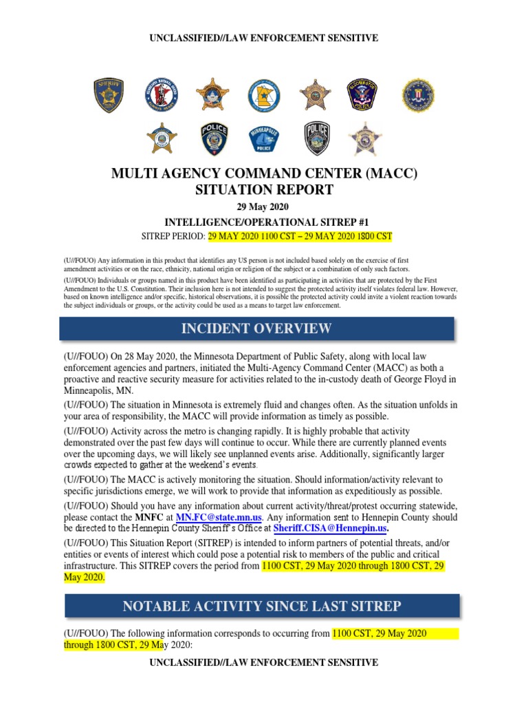 Multi Agency Command Center (Macc) Situation Report: Incident Overview ...