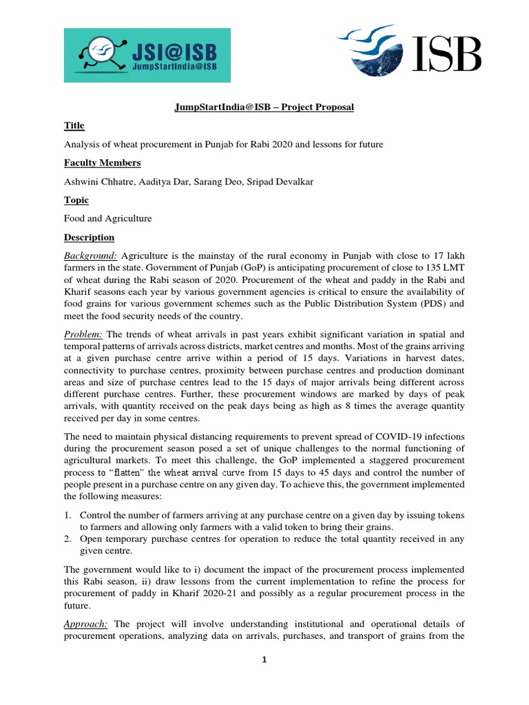Jumpstartindia@Isb - Project Proposal Title | PDF | Wheat | Procurement