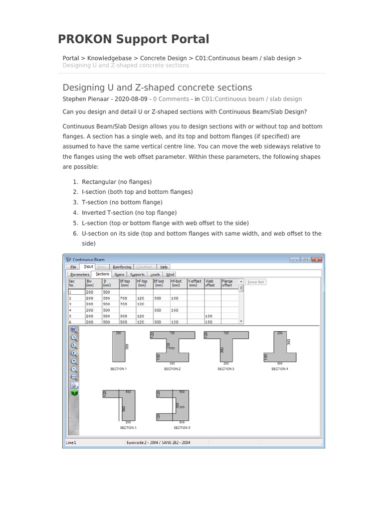 PROKON Support Portal: Designing U and Z-Shaped Concrete Sections | PDF