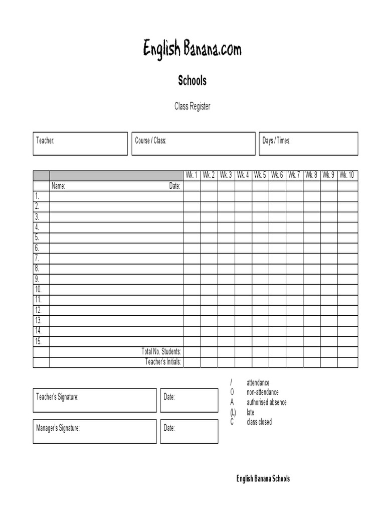Class Register Template for Teachers | PDF