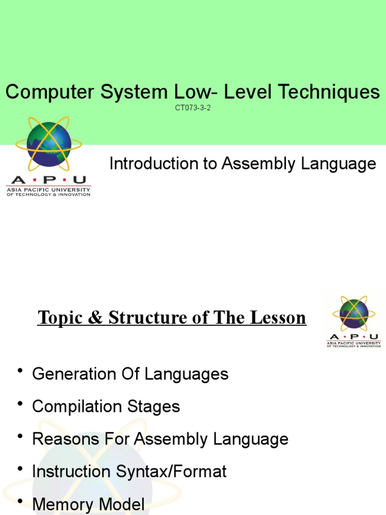 APU CSLLT - 6 - Introduction To Assembly Language | PDF | Assembly ...