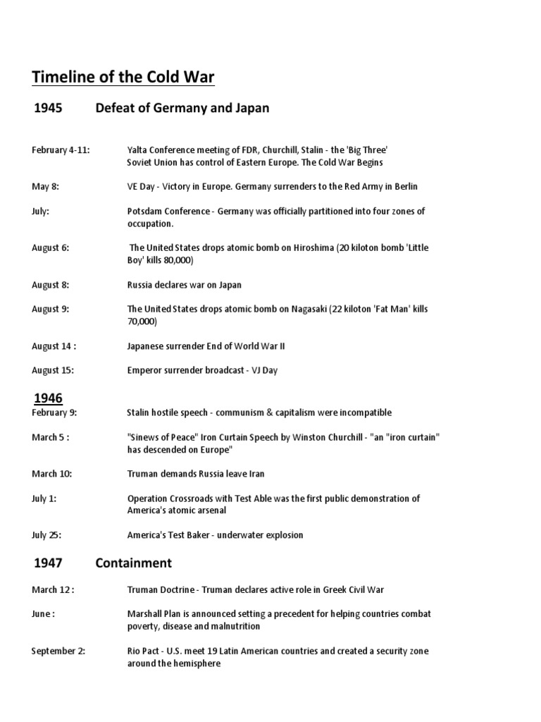 Timeline of The Cold War: 1945 Defeat of Germany and Japan | PDF ...