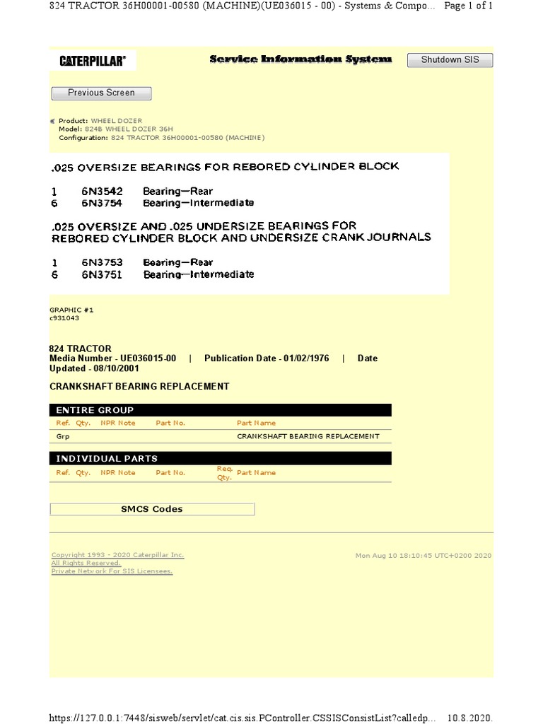 Shutdown SIS: Wheel Dozer 824B Wheel Dozer 36H 824 TRACTOR 36H00001 ...