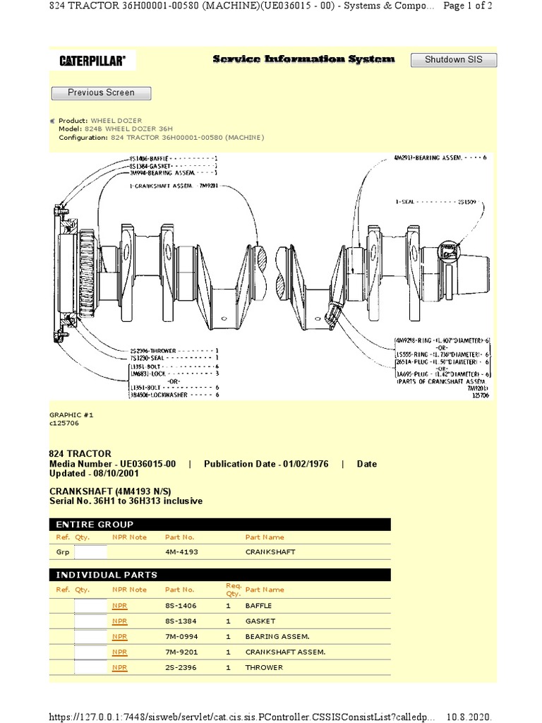 Shutdown SIS: Wheel Dozer 824B Wheel Dozer 36H 824 TRACTOR 36H00001 ...