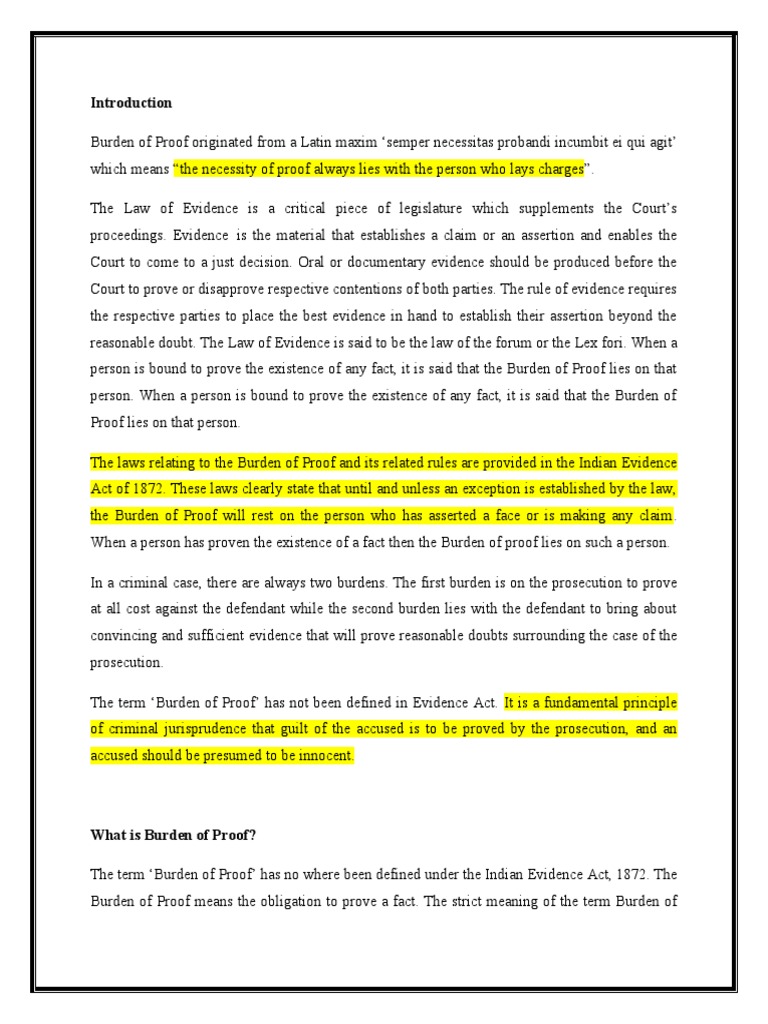 Assignment On Burden of Proof | PDF | Burden Of Proof (Law) | Evidence