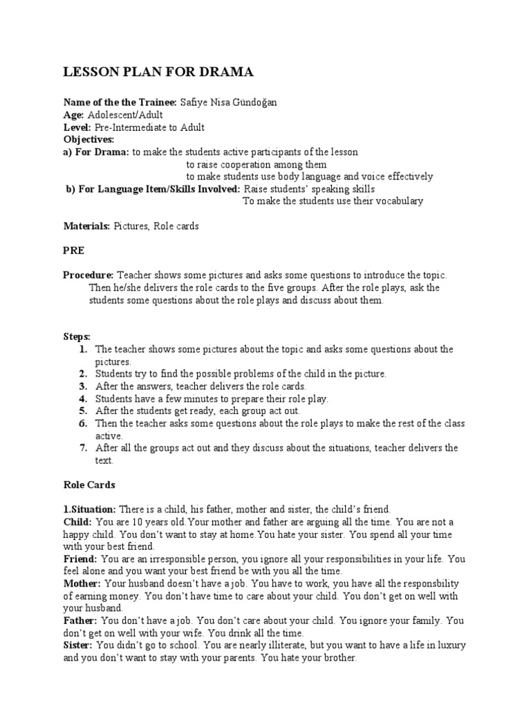 Lesson Plan For Drama | PDF | Grandparent | Father