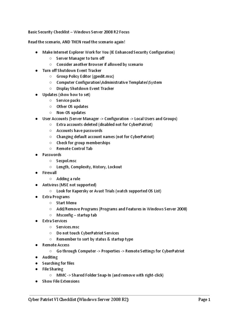 Basic Security Checklist - Windows Server 2008 R2 Focus | PDF | Group ...