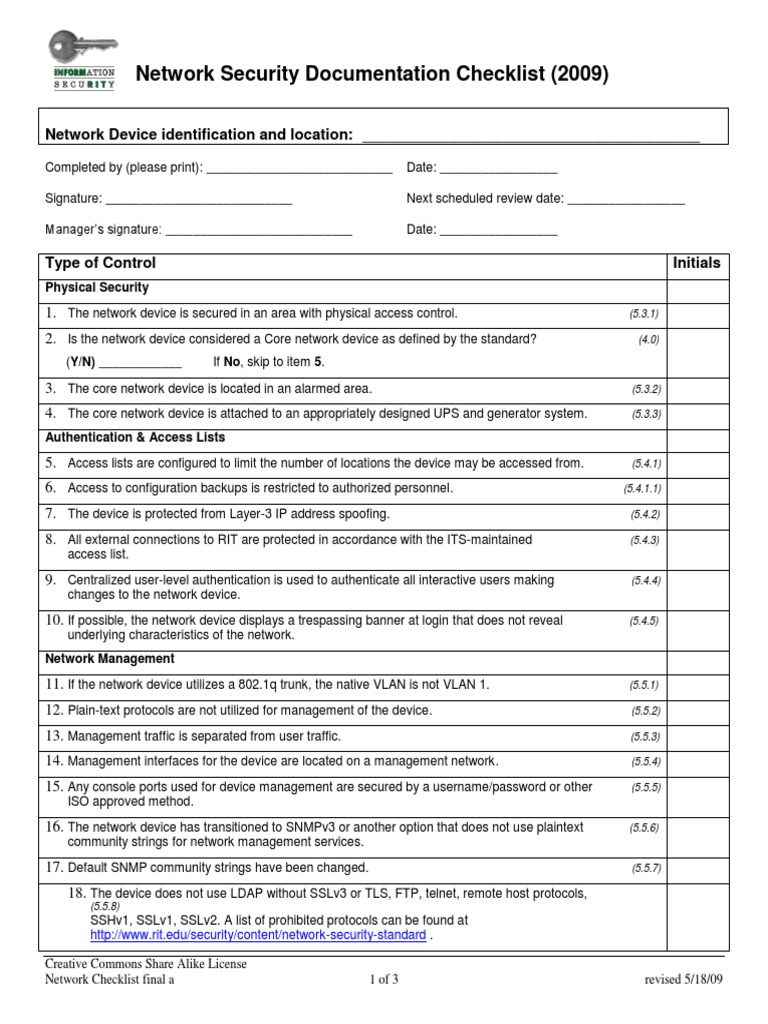 Network Security Documentation Checklist (2009) | PDF | Transport Layer ...