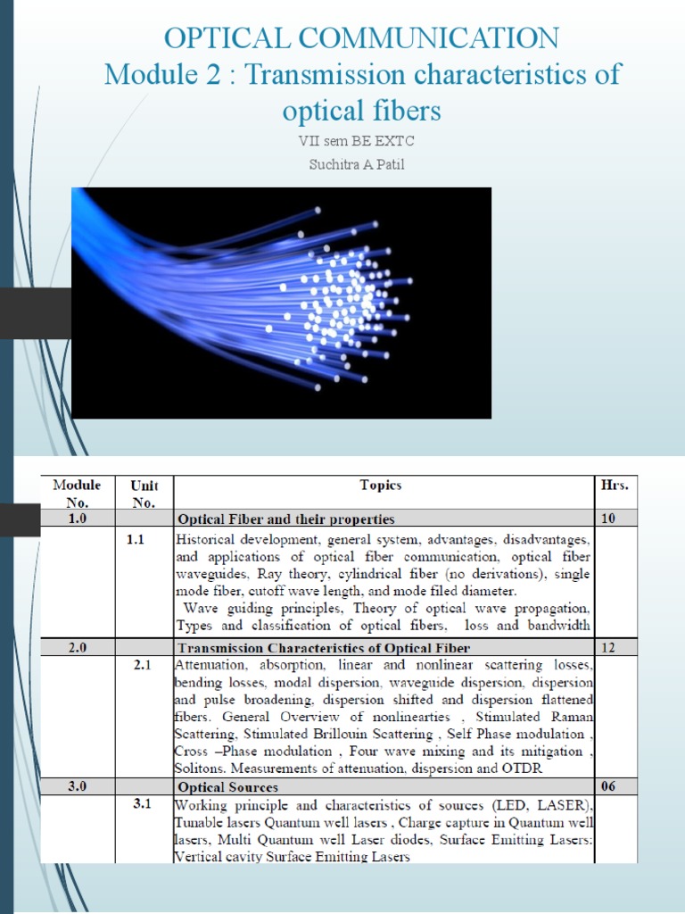 OPTICAL FIBER TRANSMISSION CHARACTERISTICS | PDF | Dispersion (Optics) | Optical Fiber