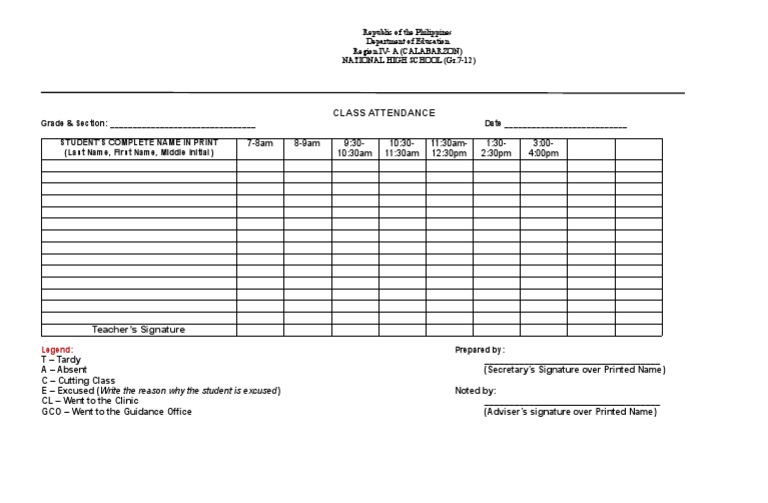 Attendance Monitoring Sheet | PDF