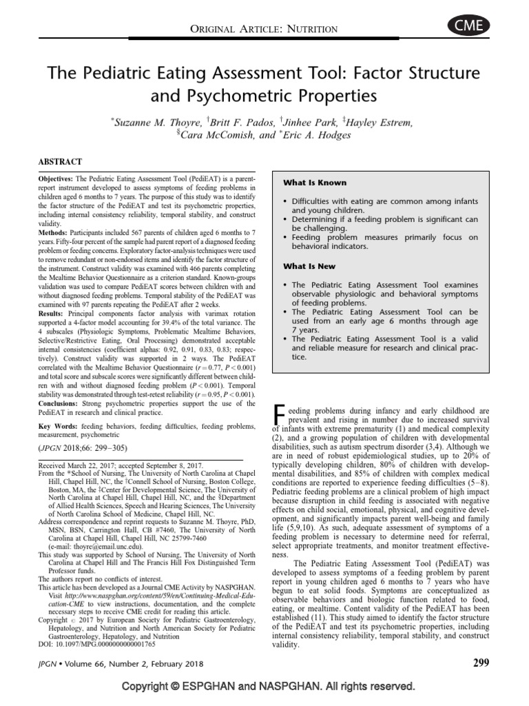 JPGN-17-205 The Pediatric Eating Assessment Tool PDF | PDF ...