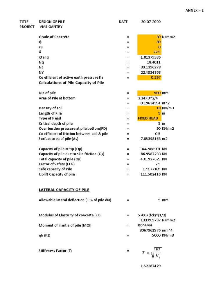 Calculations of Pile Capacity of Pile: K EI T | PDF | Deep Foundation ...