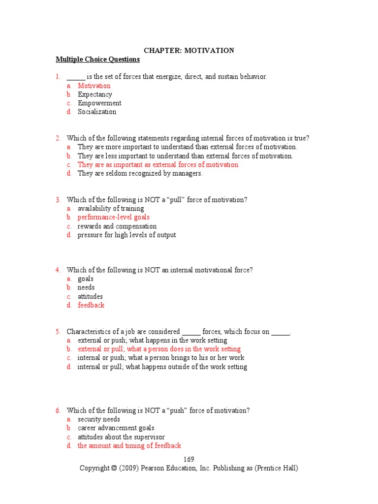 Chapter: Motivation Multiple Choice Questions | PDF | Motivation ...
