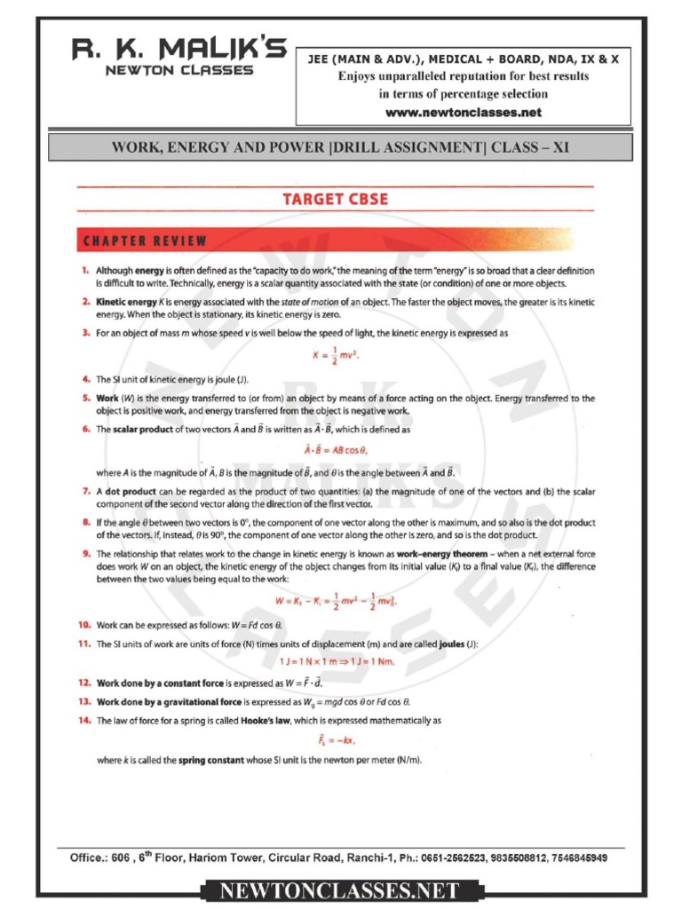 Work, Energy and Power Worksheet (Fully Solved) | PDF
