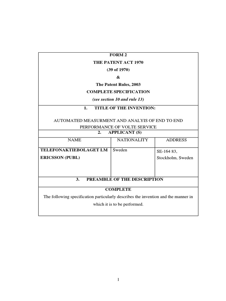 Form 2 The Patent Act 1970 (39 of 1970) & The Patent Rules, 2003 ...