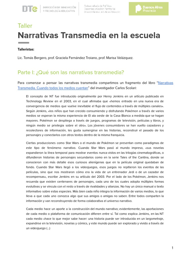 Taller: Narrativas Transmedia Mar Del Plata - Documentos de Google ...