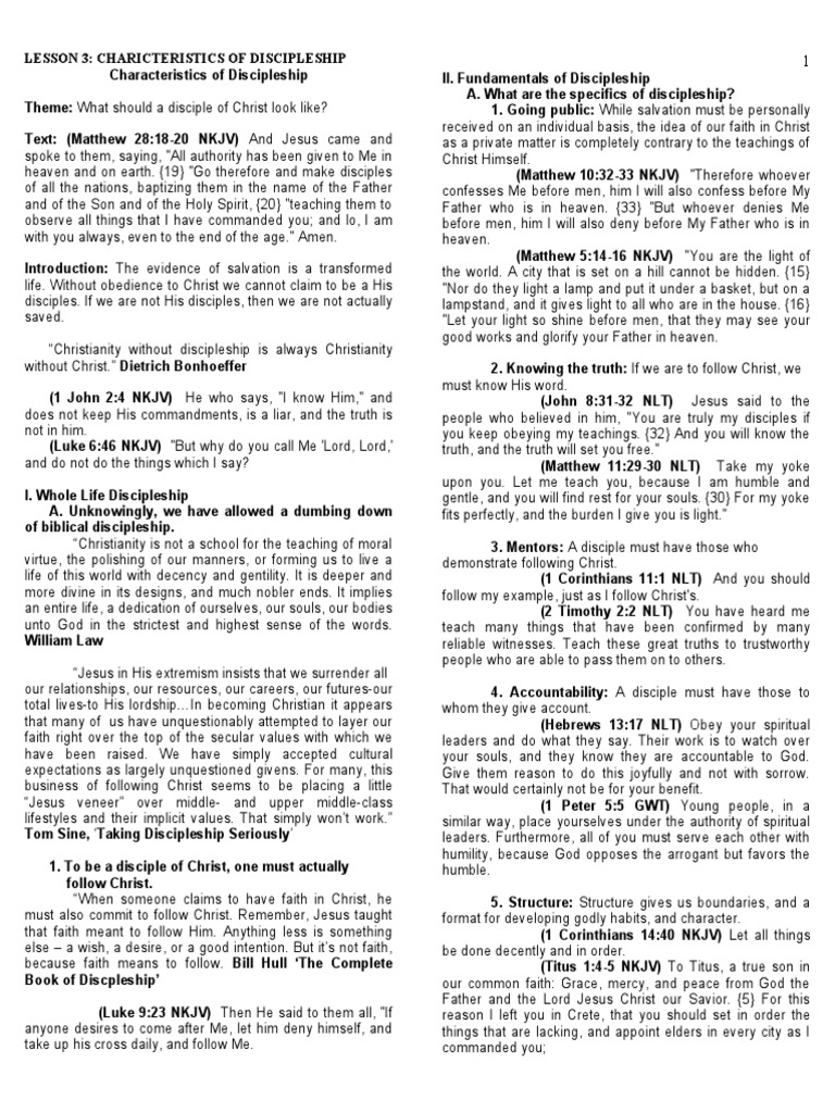 Lesson 3 Characteristics of Discipleship Outline | Download Free PDF ...
