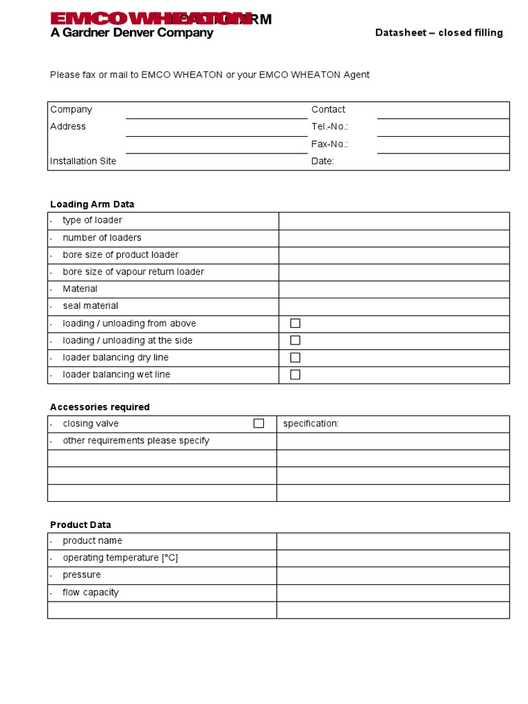 Loading Arm Data: Datasheet - Closed Filling | PDF | Manufactured Goods ...