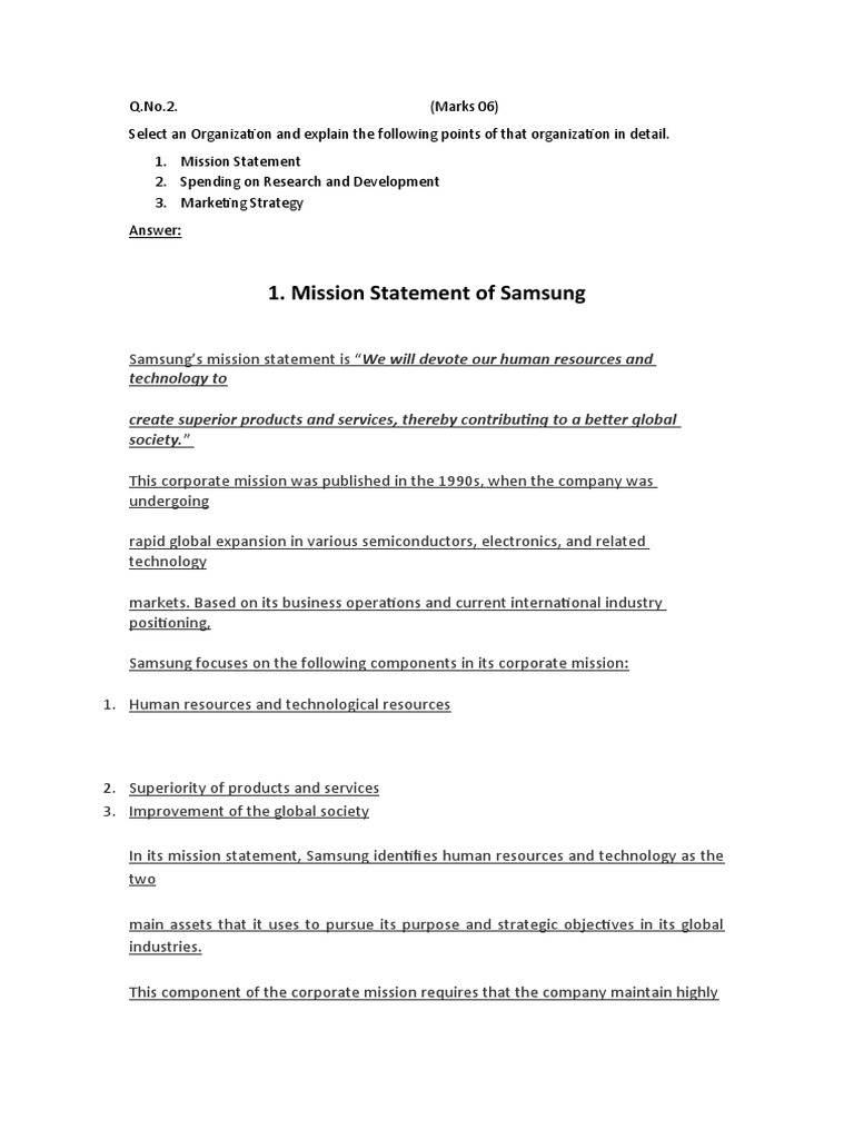 Mission Statement of Samsung | PDF | Samsung Electronics | Brand