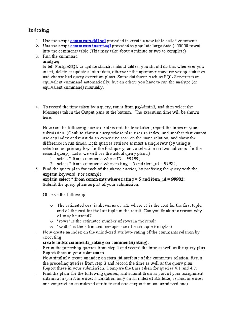 Lab 1 Indexing | PDF | Database Index | Databases