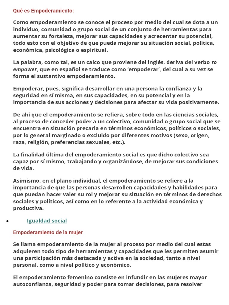 Definición y Concepto de Empoderamiento | PDF