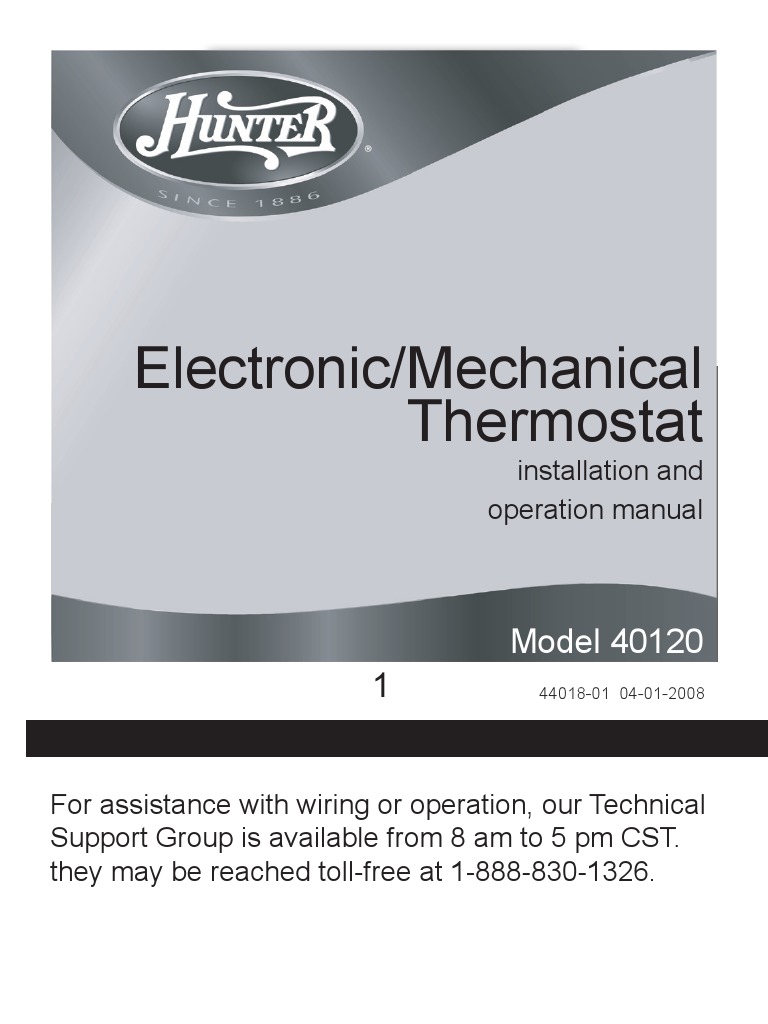 Electronic/Mechanical Thermostat: Model 40120 | PDF | Thermostat | Furnace