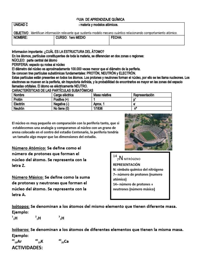 Guia de Aprendizaje Quìmica Nùmero Atomico y Màsico | PDF | Átomos ...