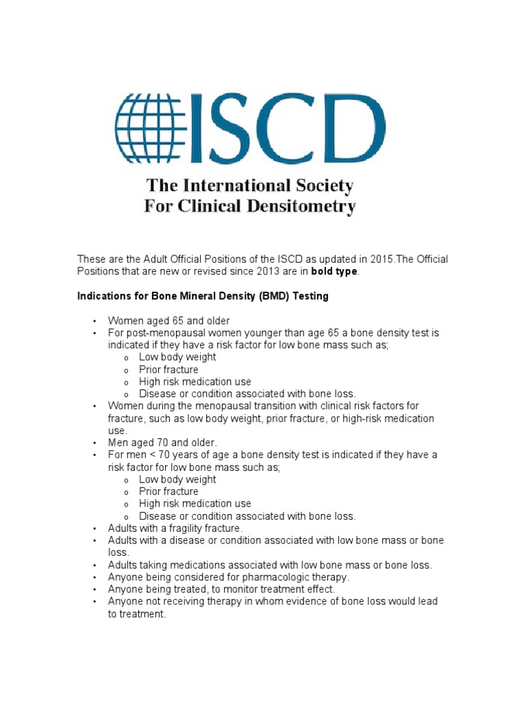 Indications For Bone Mineral Density (BMD) Testing: - o o o o | PDF ...