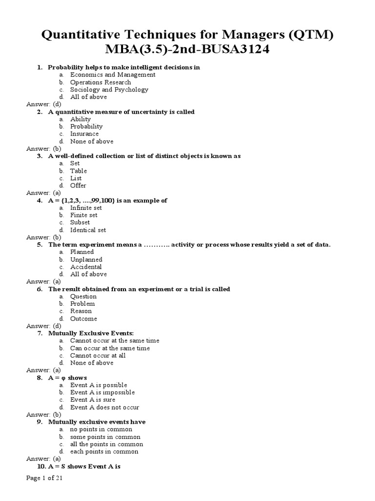 QTM MCQs File | PDF | Sampling (Statistics) | Errors And Residuals QTM MCQs File | PDF | Sampling (Statistics) | Errors And Residuals