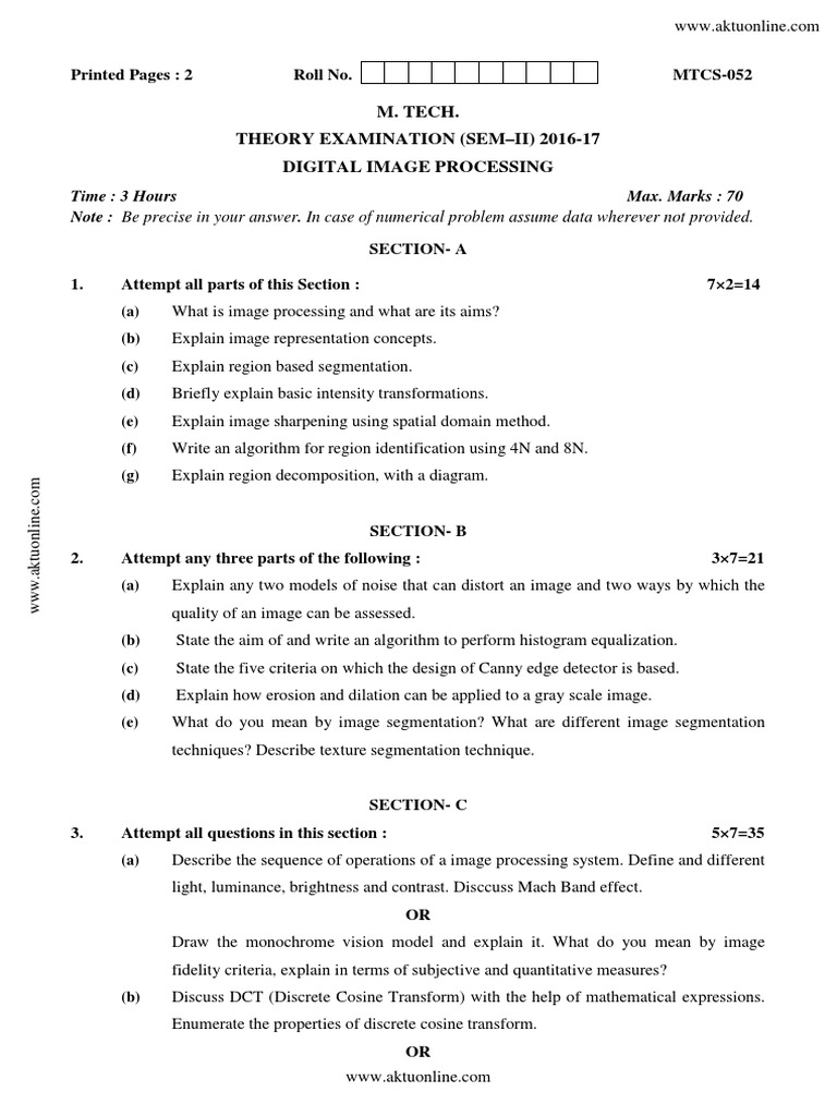 Mtech 2 Sem Digital Image Processing Mtcs 052 2016 17 | PDF | Image Segmentation | Digital ...