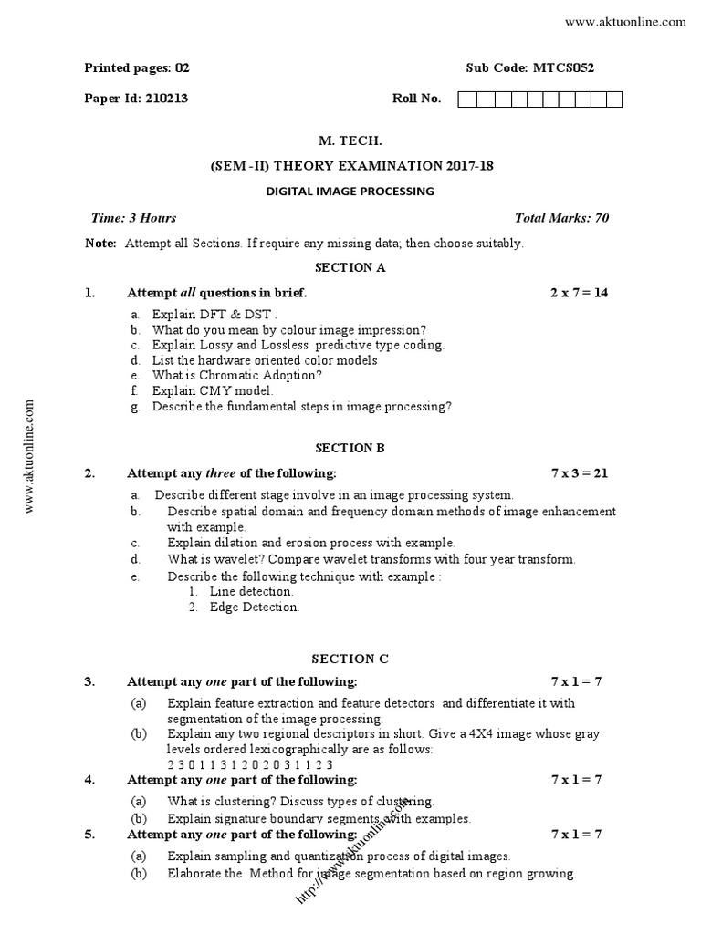 Digital Image Processing exam questions | PDF | Data Compression | Telecommunications Engineering