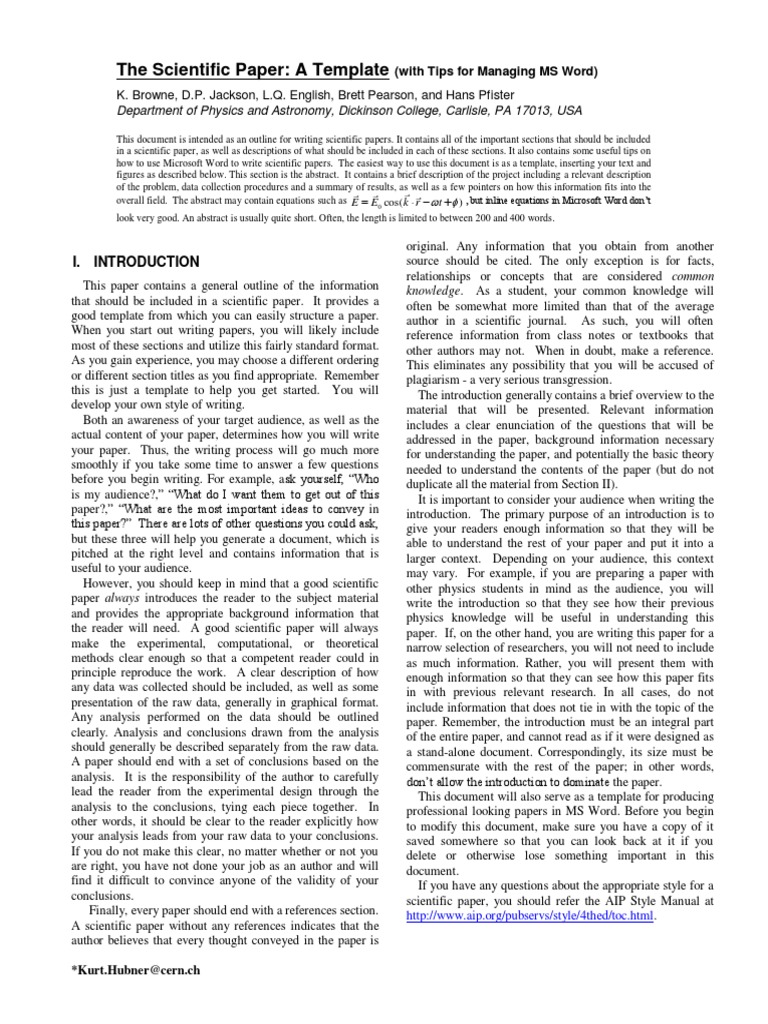 The Scientific Paper: A Template: Department of Physics and Astronomy ...