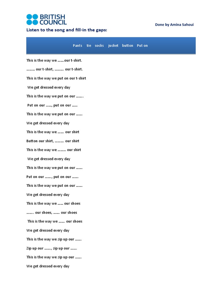 Song Worksheet | PDF