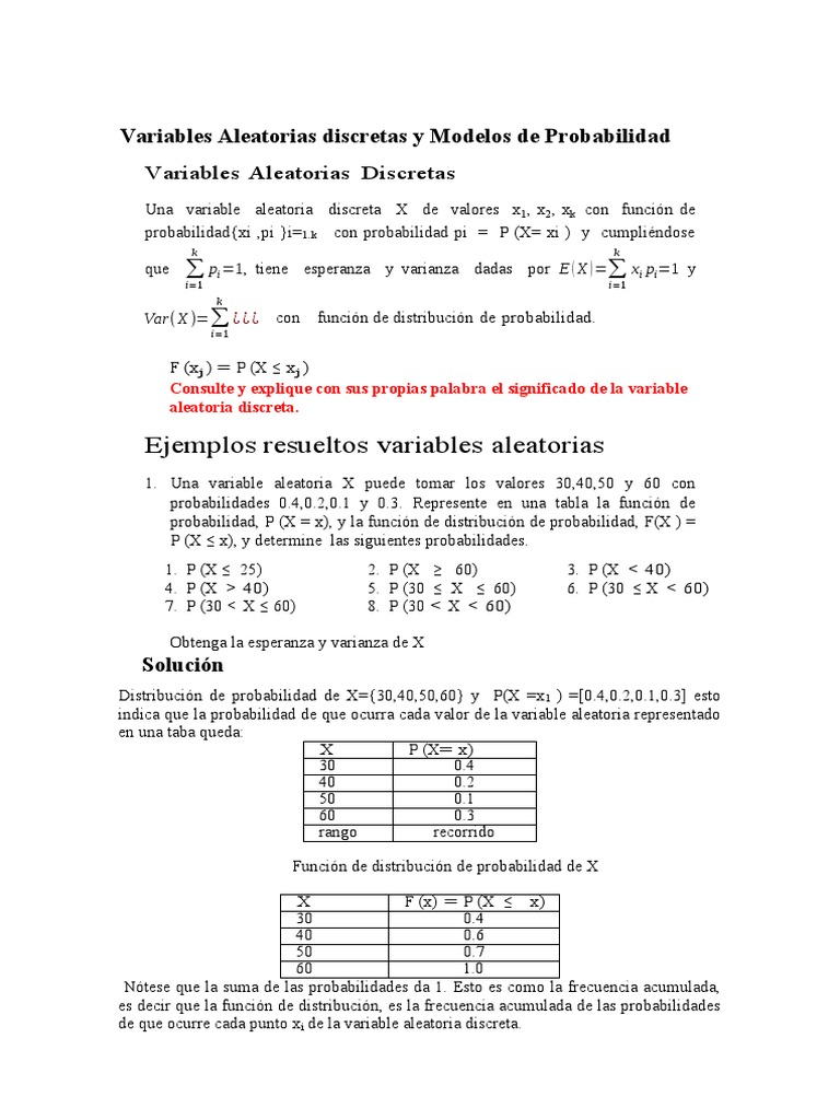 Variables Aleatorias y Probabilidad | PDF | Variable aleatoria | Distribución de probabilidad