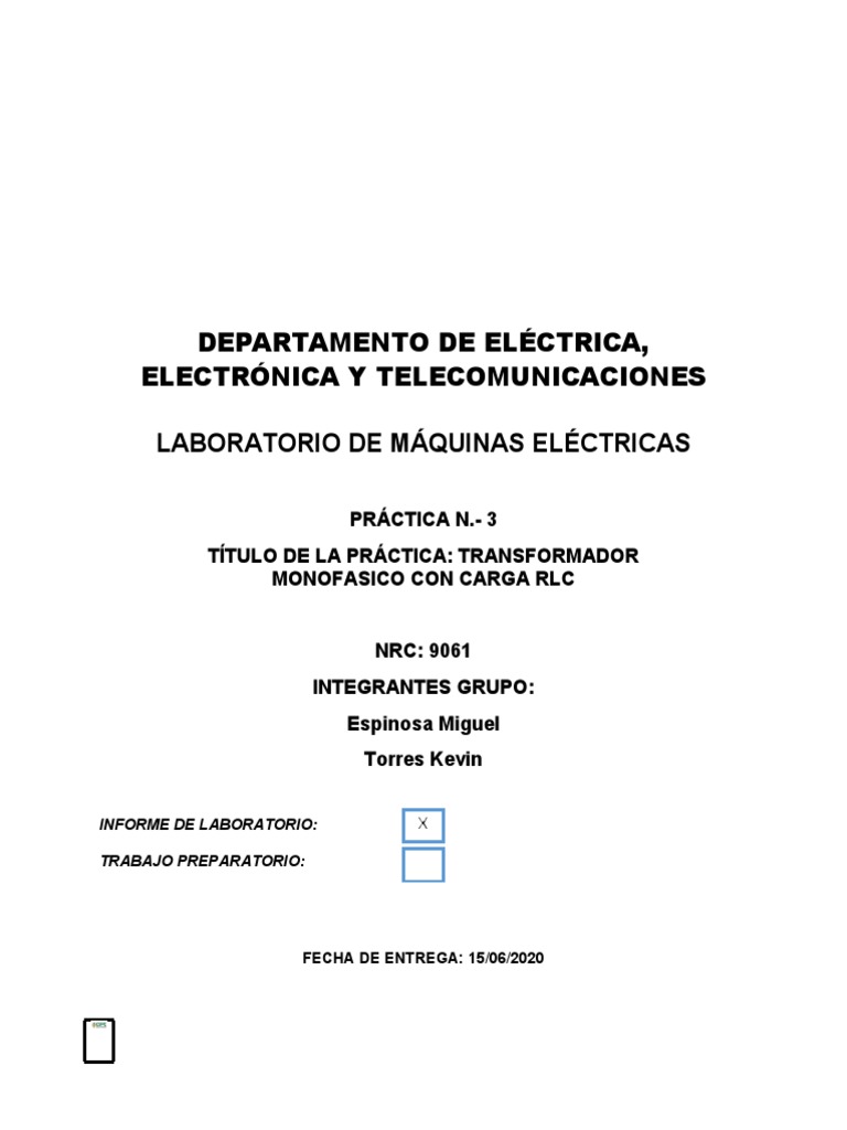 Laboratorio 3 | PDF | Energia electrica | Transformador