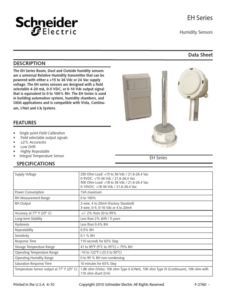EH Series: Data Sheet Description | PDF | Sensor | Relative Humidity