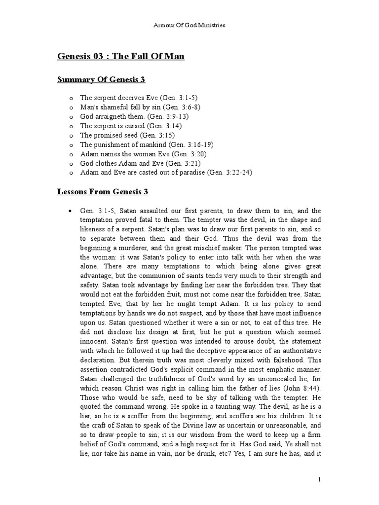 Summary of Genesis 3: The Fall of Man | PDF | Adam And Eve | Satan