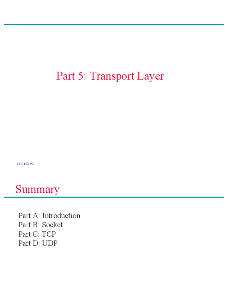 Part 5: Transport Layer | PDF | Network Congestion | Transmission ...