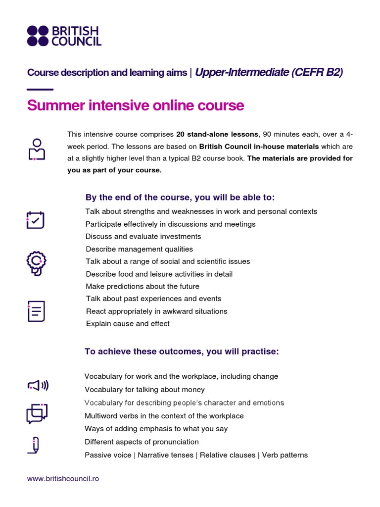 Summer Intensive Online Course: Upper-Intermediate (CEFR B2) | PDF