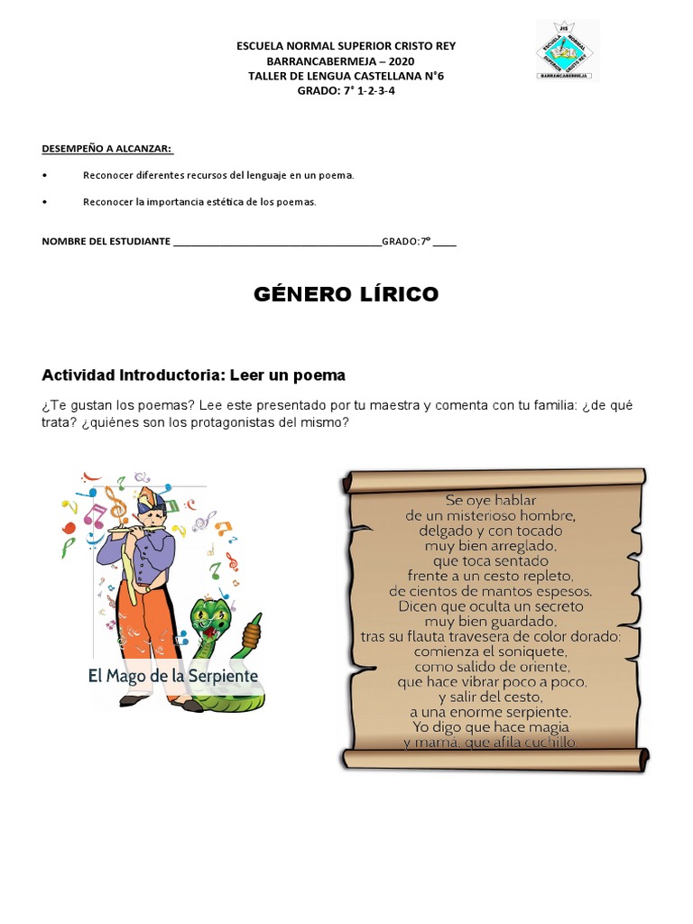 Genero Lirico Taller - 6 | PDF | Autor | Poesía