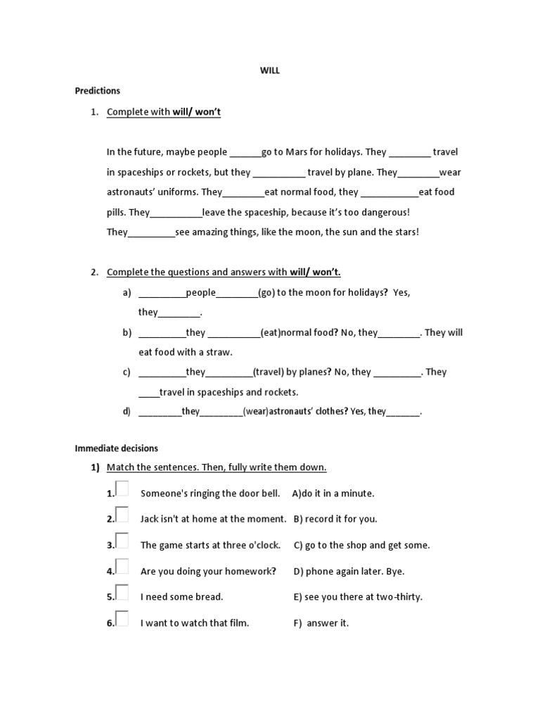 Future Predictions with "Will" Usage | PDF | Science & Mathematics