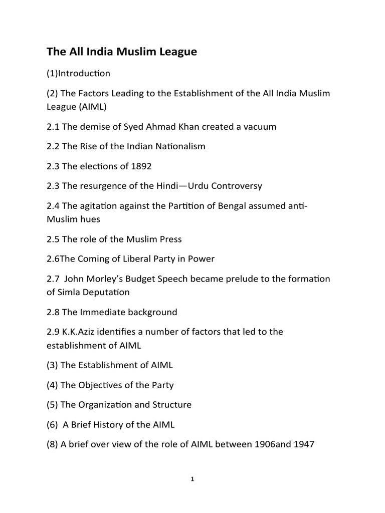 The All India Muslim League | PDF | All India Muslim League | Pakistan ...