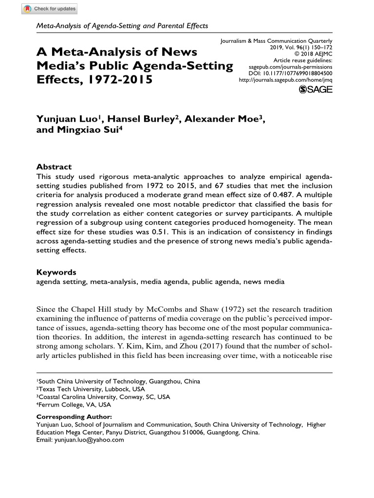 A Meta-Analysis of News Media's Public Agenda-Setting Effects, 1972 ...