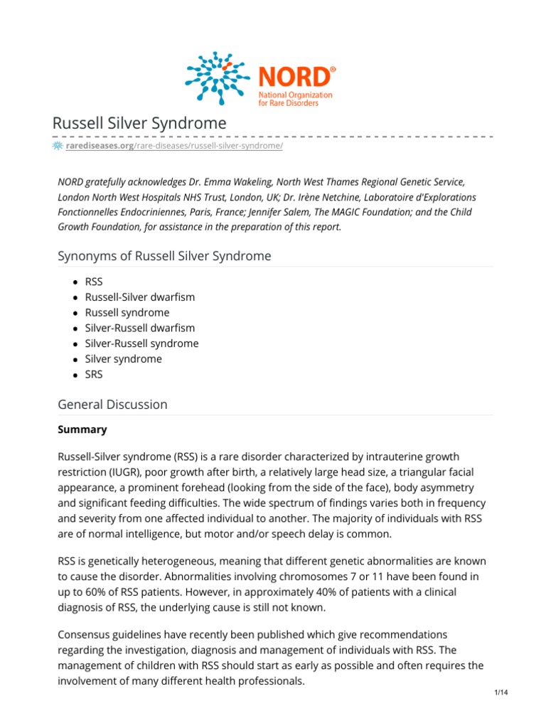 Russell Silver Syndrome | PDF | Genetic Disorder | Hypoglycemia