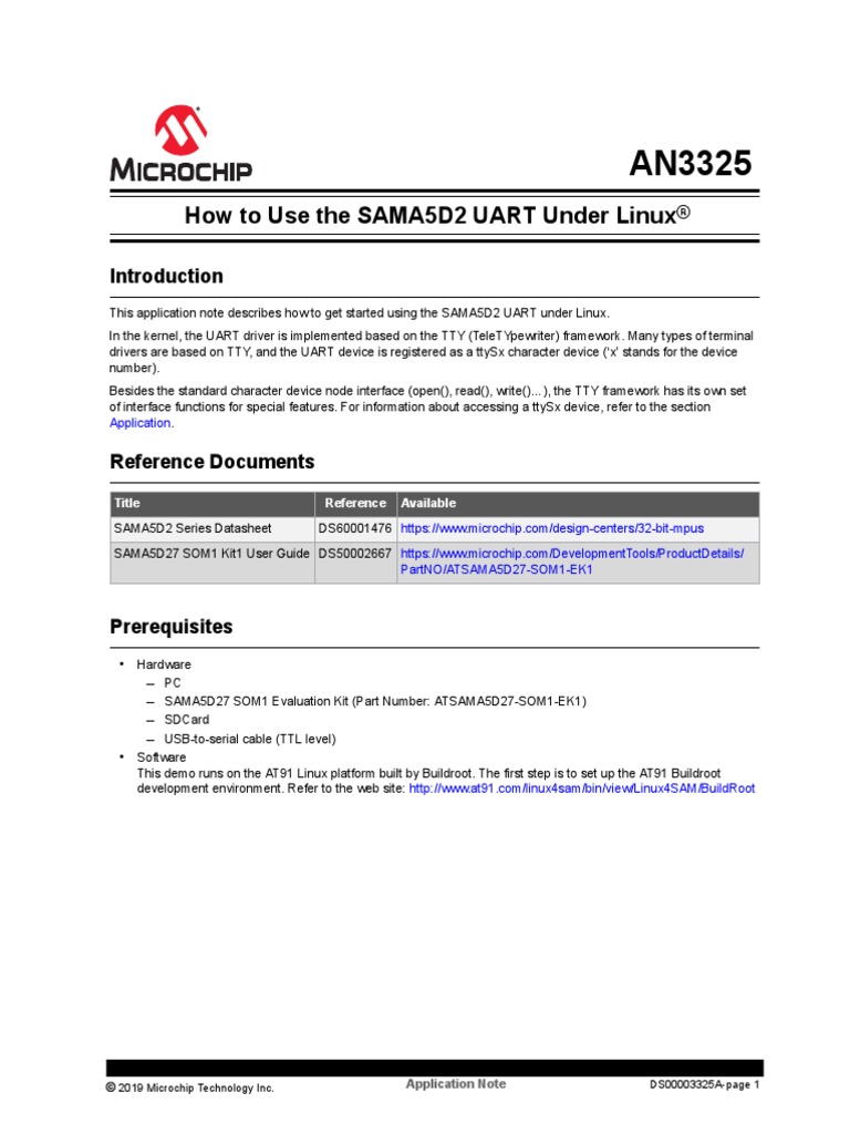 AN - 3325 How To Use SAMA5D2 UART Under Linux 00003325a PDF | PDF | Device Driver | Technical ...