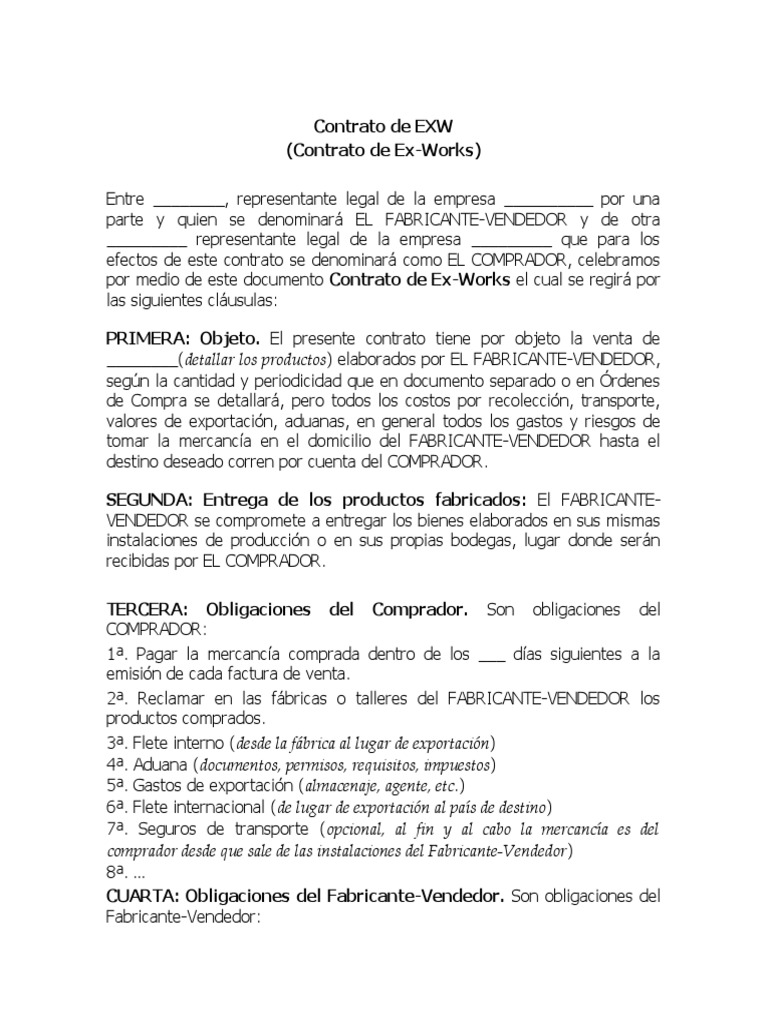 Contrato de Venta Ex Works (EXW) | PDF | Exportaciones | aduana
