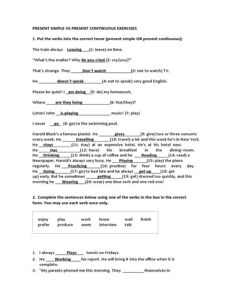 Worksheet Present Simple Vs Continuous | PDF
